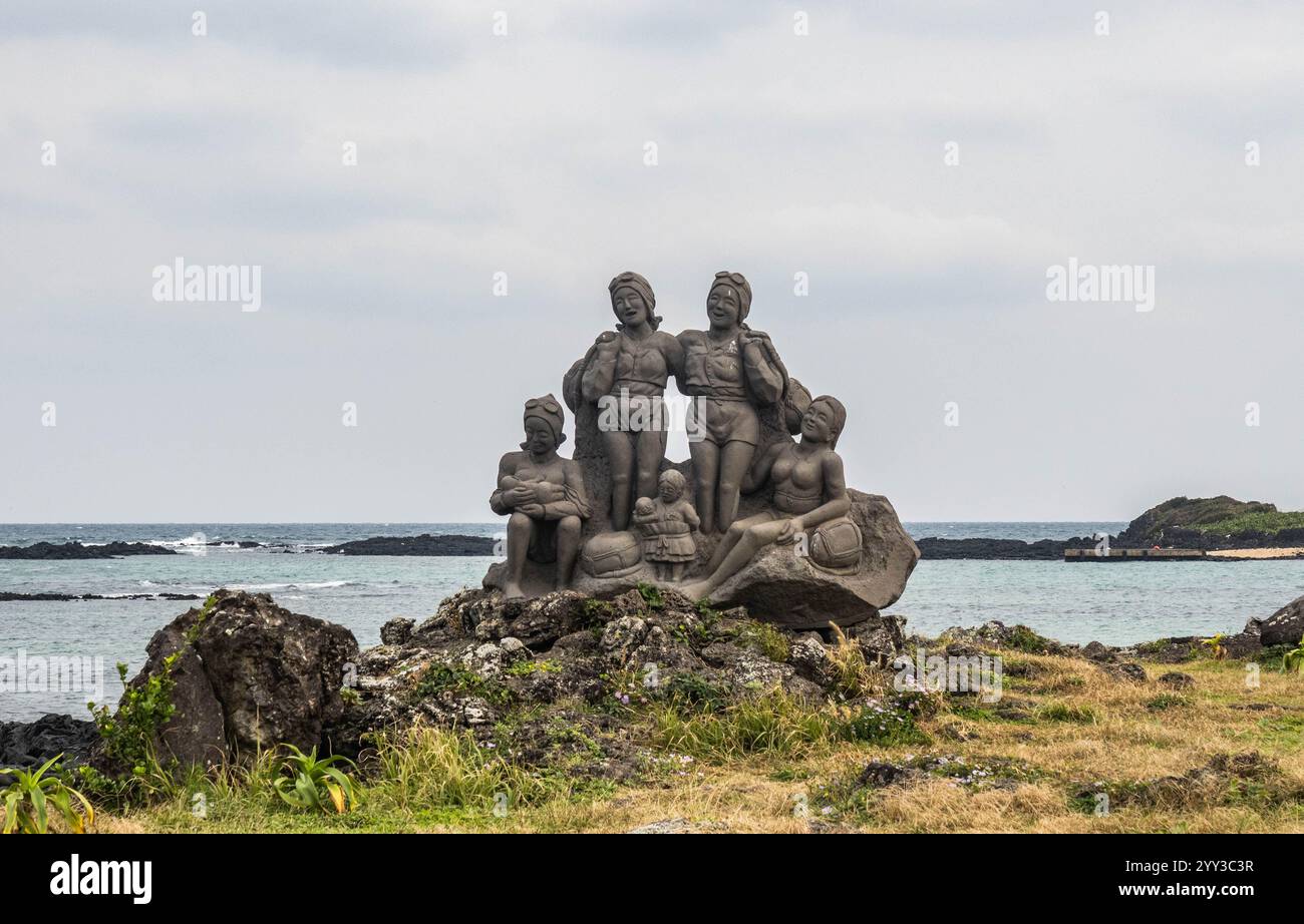 Haenyo woman diver statue along the Jeju Olle Trail, Jeju Island, South ...