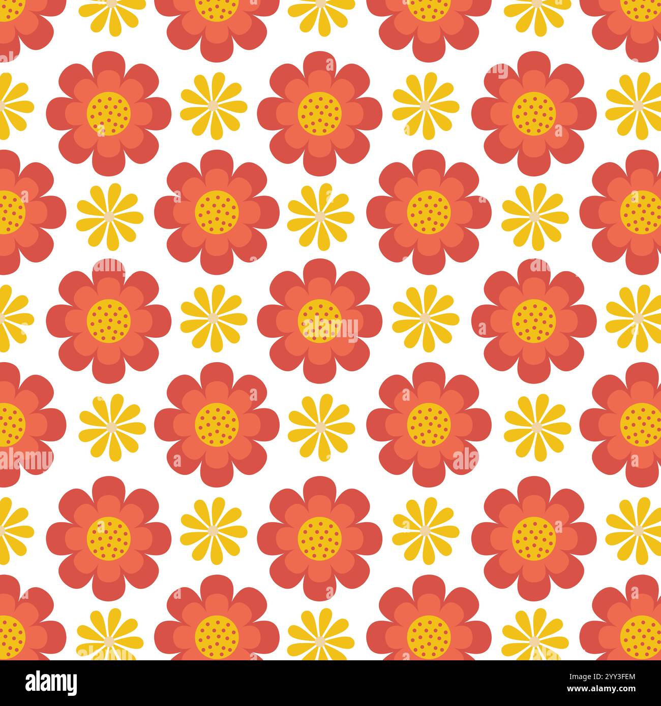 Seamless floral vector pattern with orange and yellow flowers on white ...