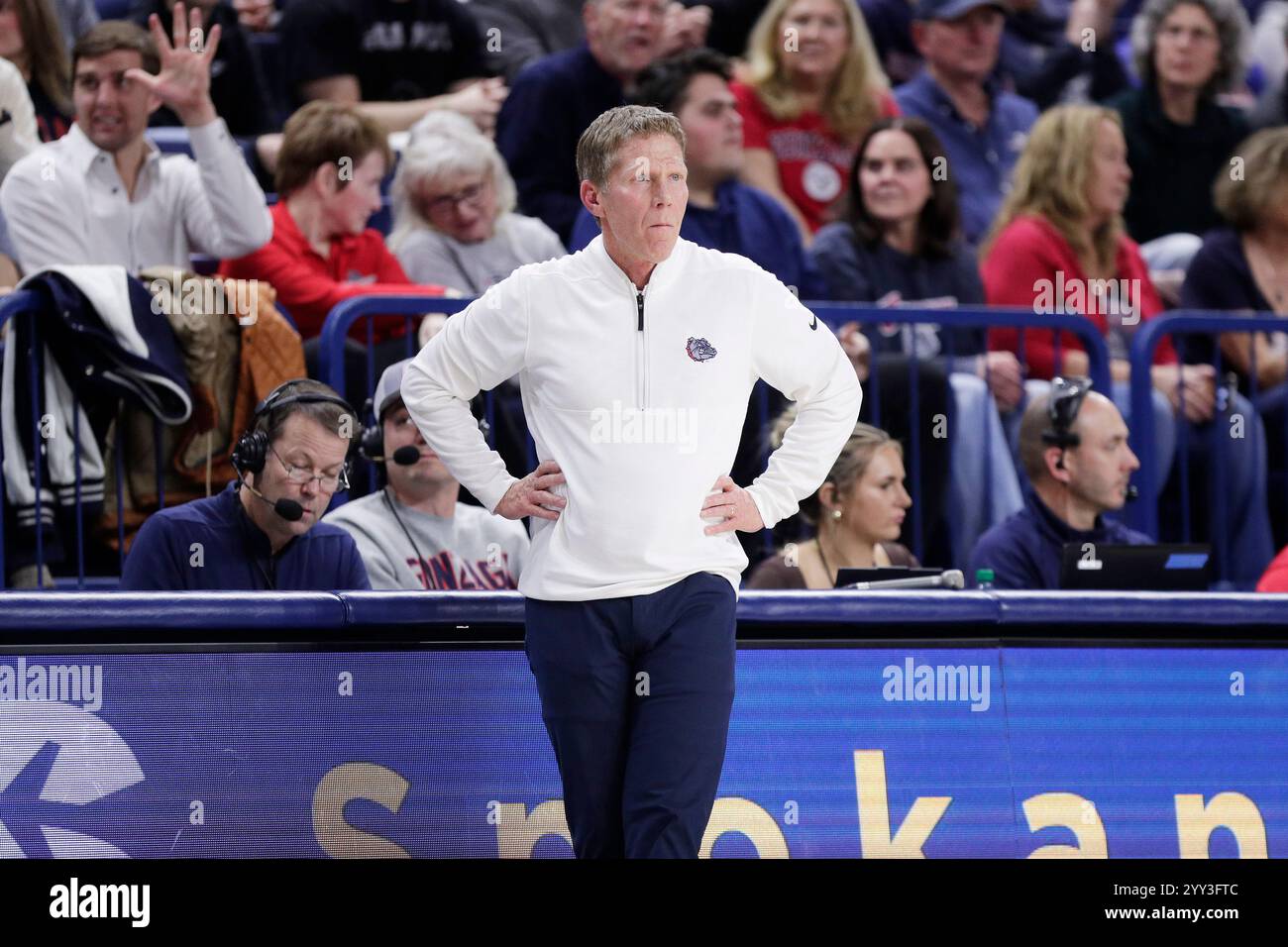 Gonzaga head coach Mark Few watches the first half of an NCAA college ...