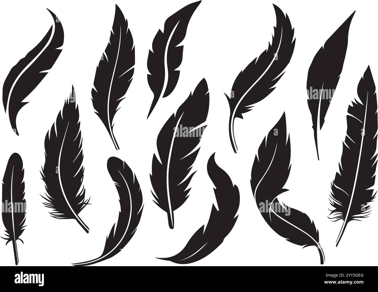 Feather icon Flat vector set outline. Feather silhouette vector set ...