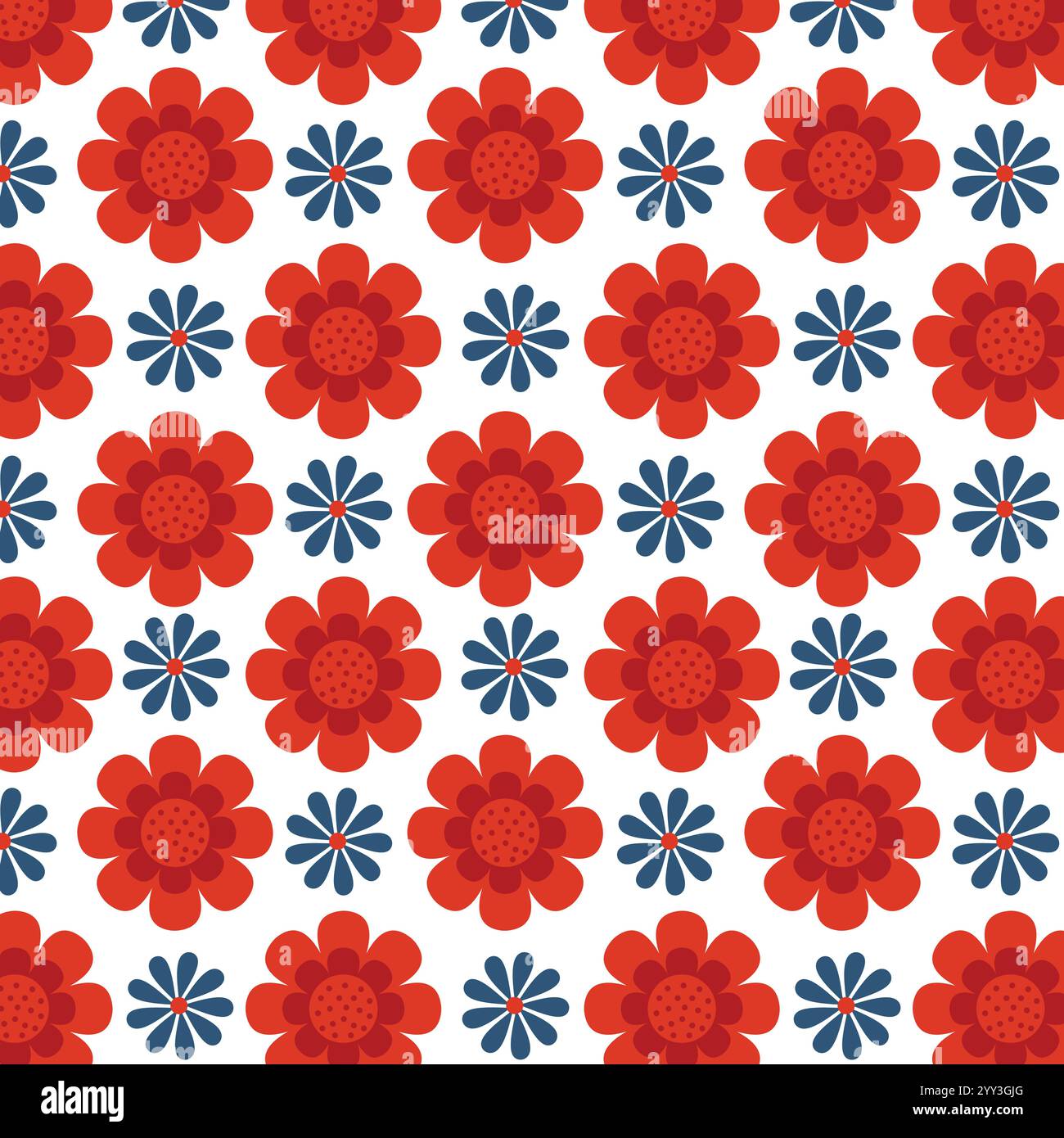 Seamless floral vector pattern with orange and blue flowers on white ...
