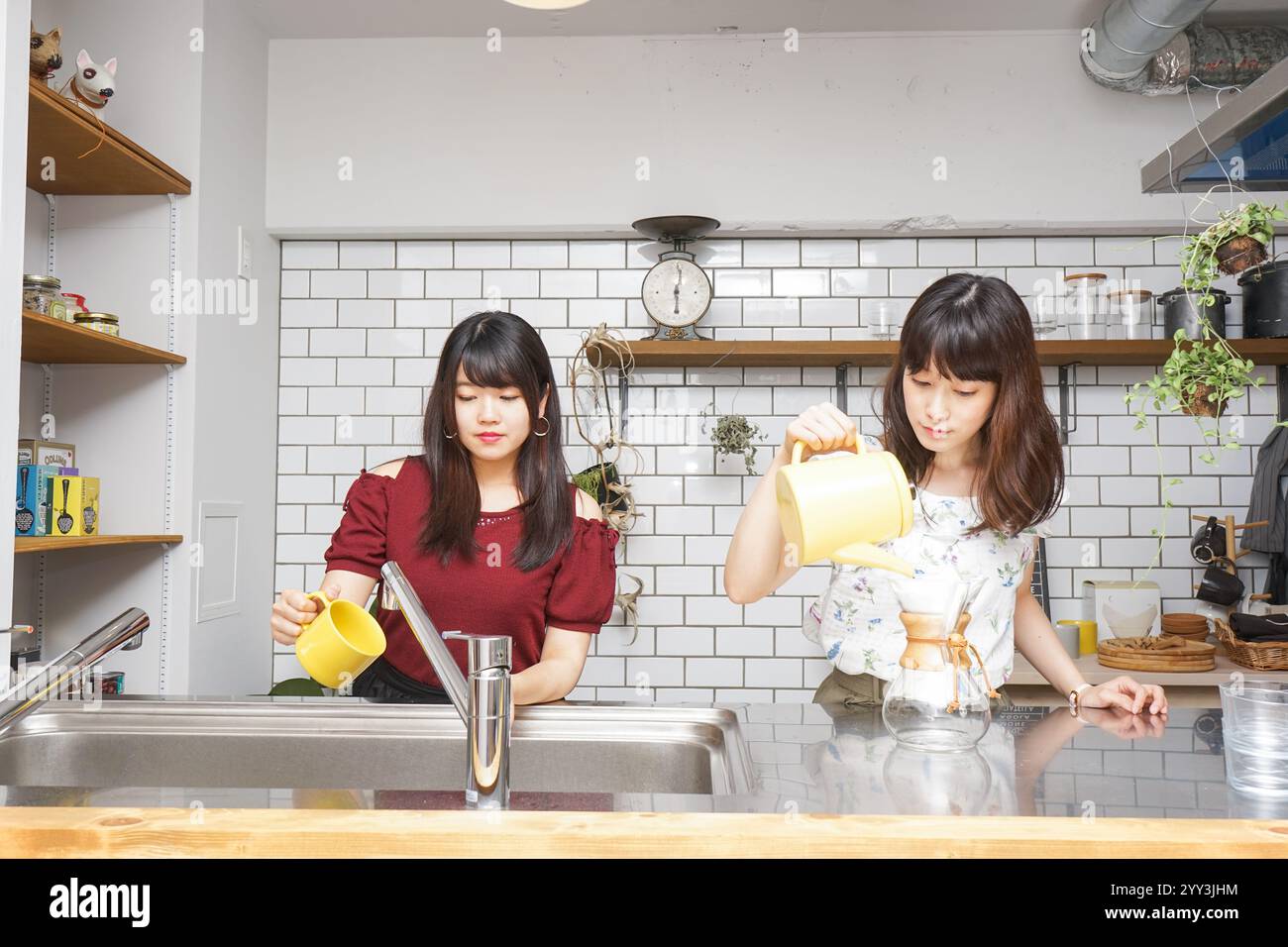 Two women cooking Stock Photo - Alamy