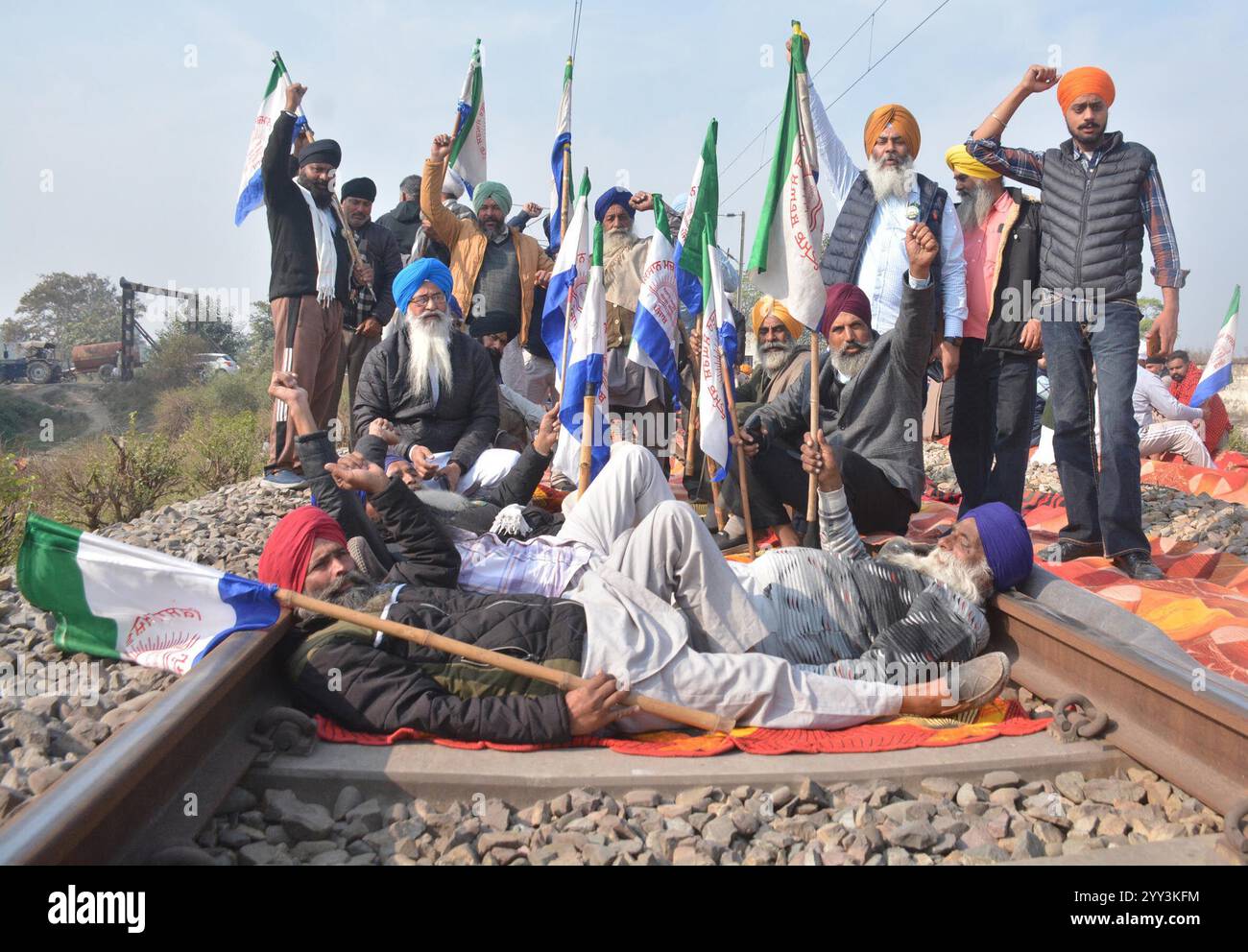 AMRITSAR, INDIA - DECEMBER 18: Farmers block railway tracks as part of ...