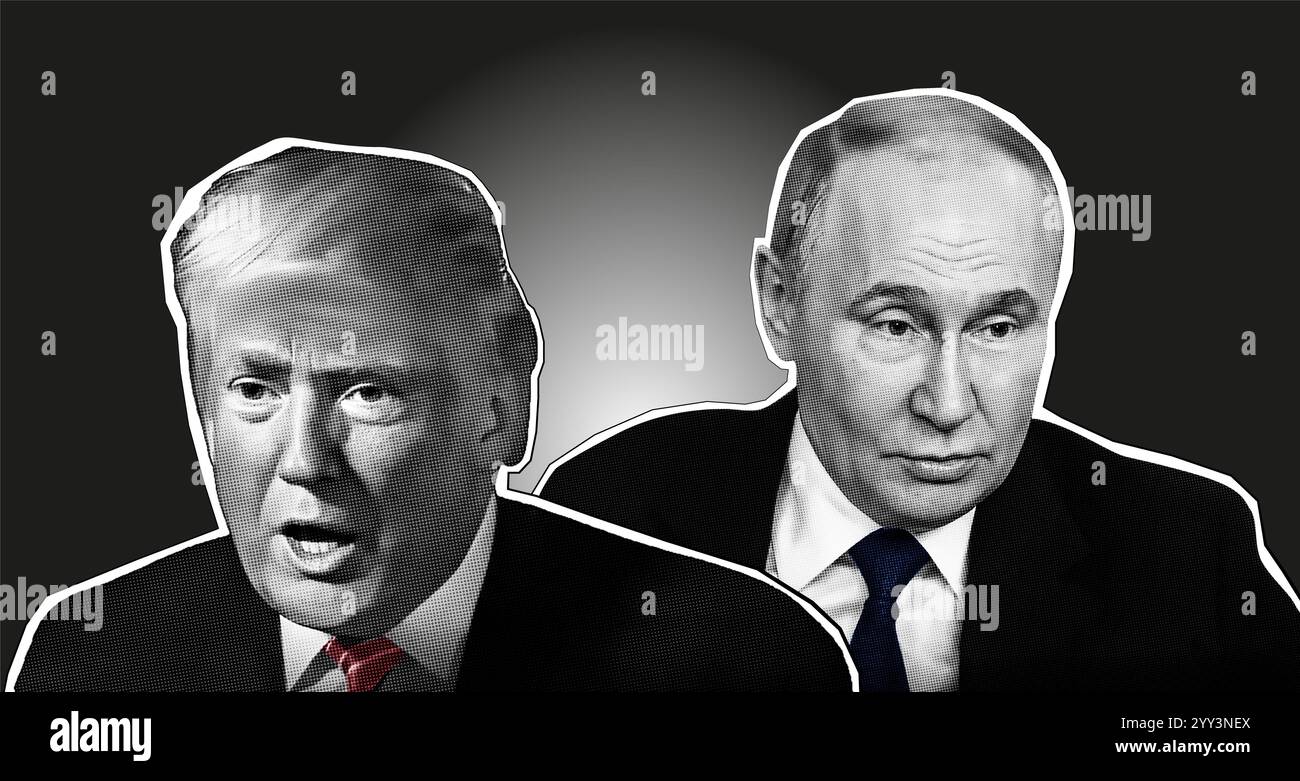 Portrait of Donald Trump , Vladimir Putin . Halftone collage effect ...