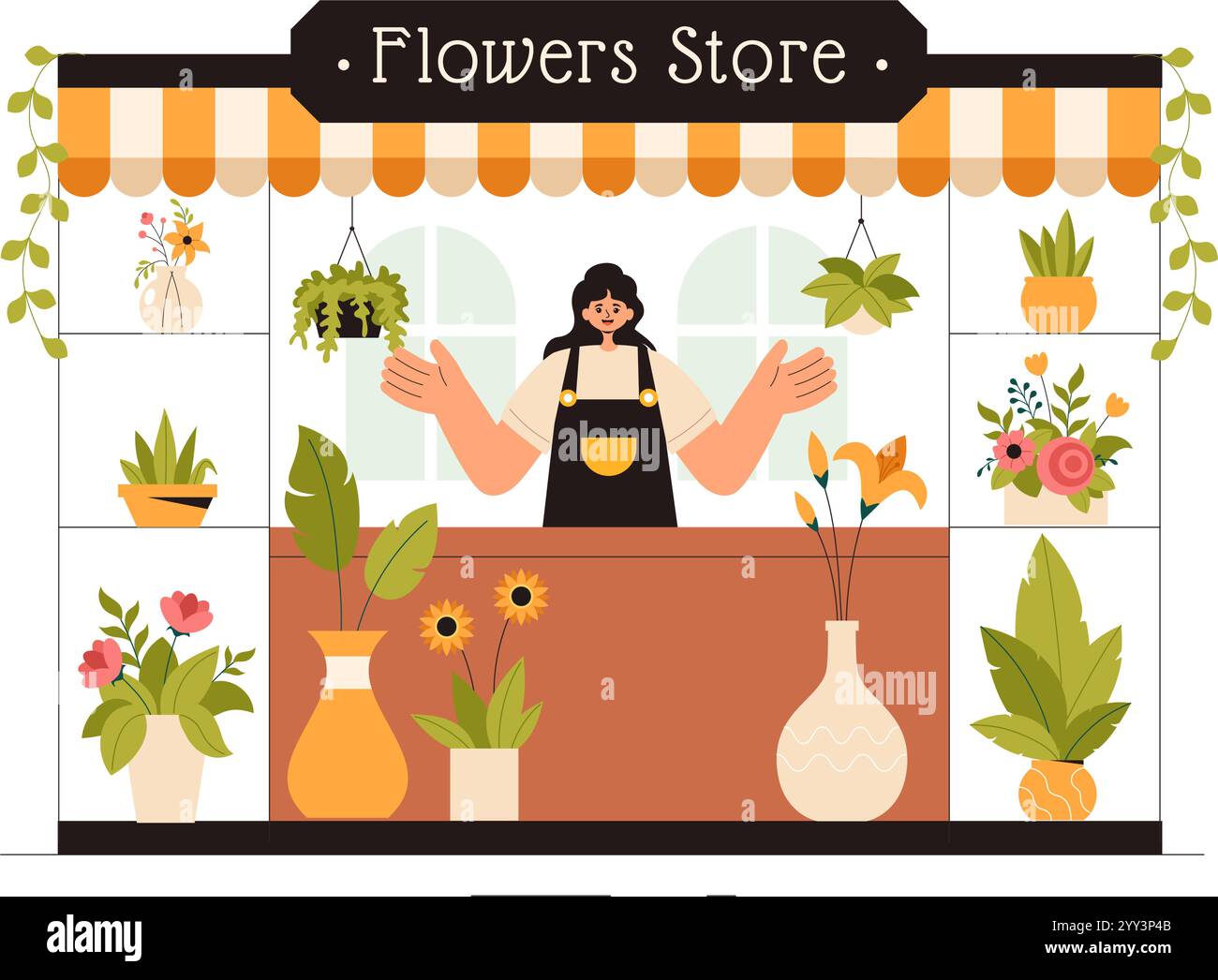 Professional Florist Working Vector Illustration featuring a Flower ...