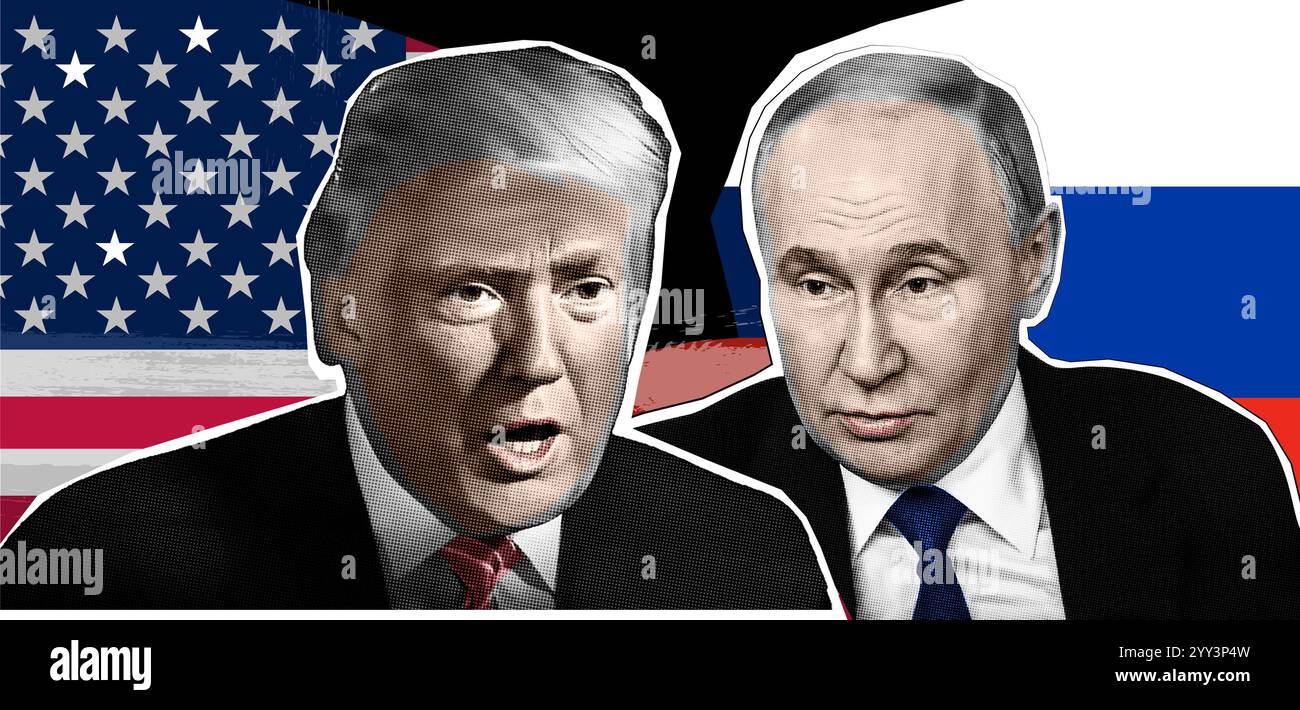 Portrait of Donald Trump , Vladimir Putin . Halftone collage effect ...