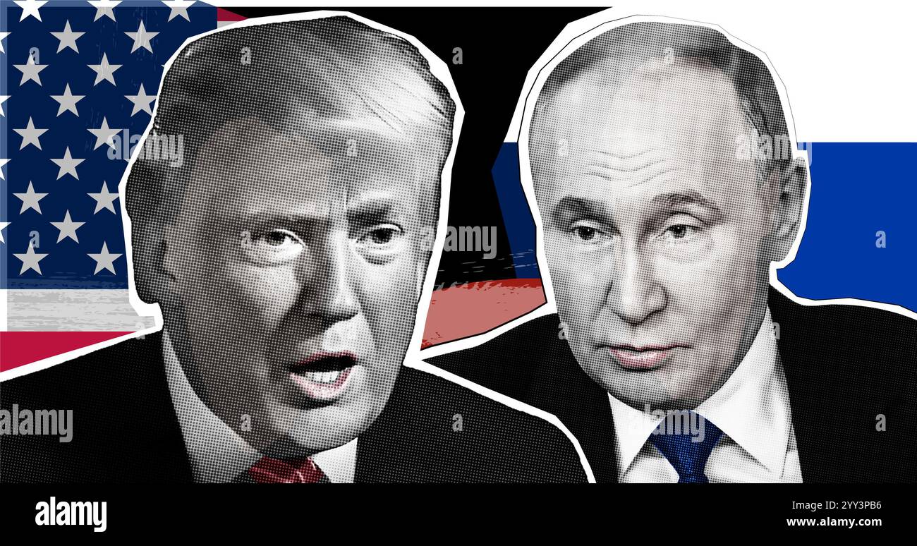 Portrait of Donald Trump , Vladimir Putin . Halftone collage effect ...