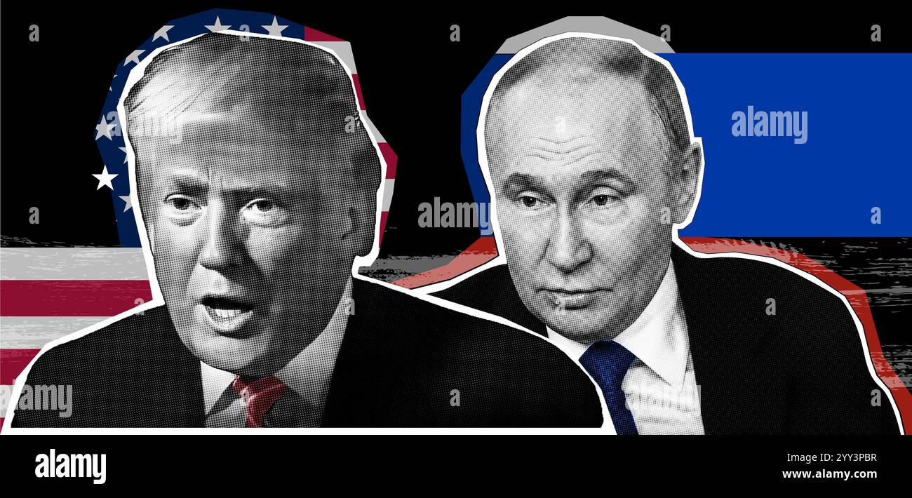 Portrait of Donald Trump , Vladimir Putin . Halftone collage effect ...