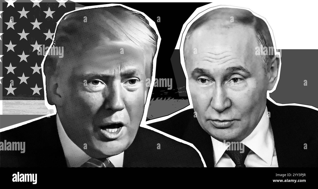 Portrait of Donald Trump , Vladimir Putin . Halftone collage effect ...