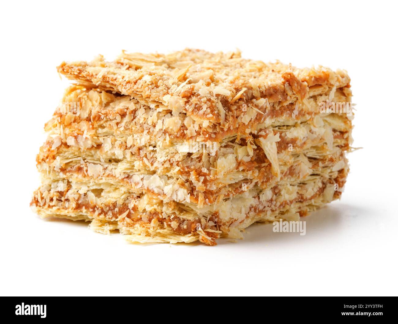 Sweet pastry layers filled with creamy filling from a bakery display on ...