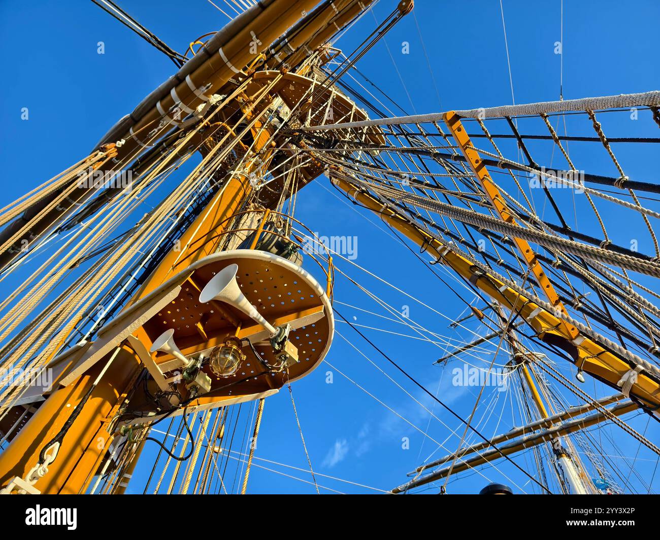 Long ropes stretched across the masts of an old ship Stock Photo - Alamy