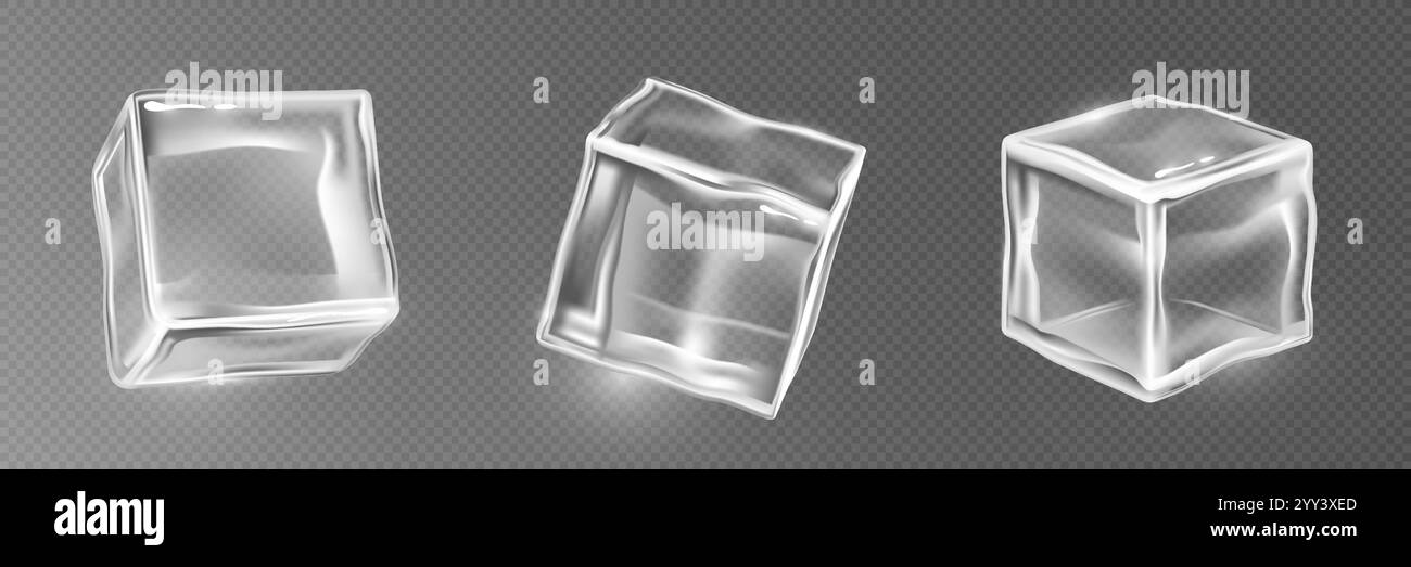 3d ice cube set - transparent crystalline blocks with realistic glares ...