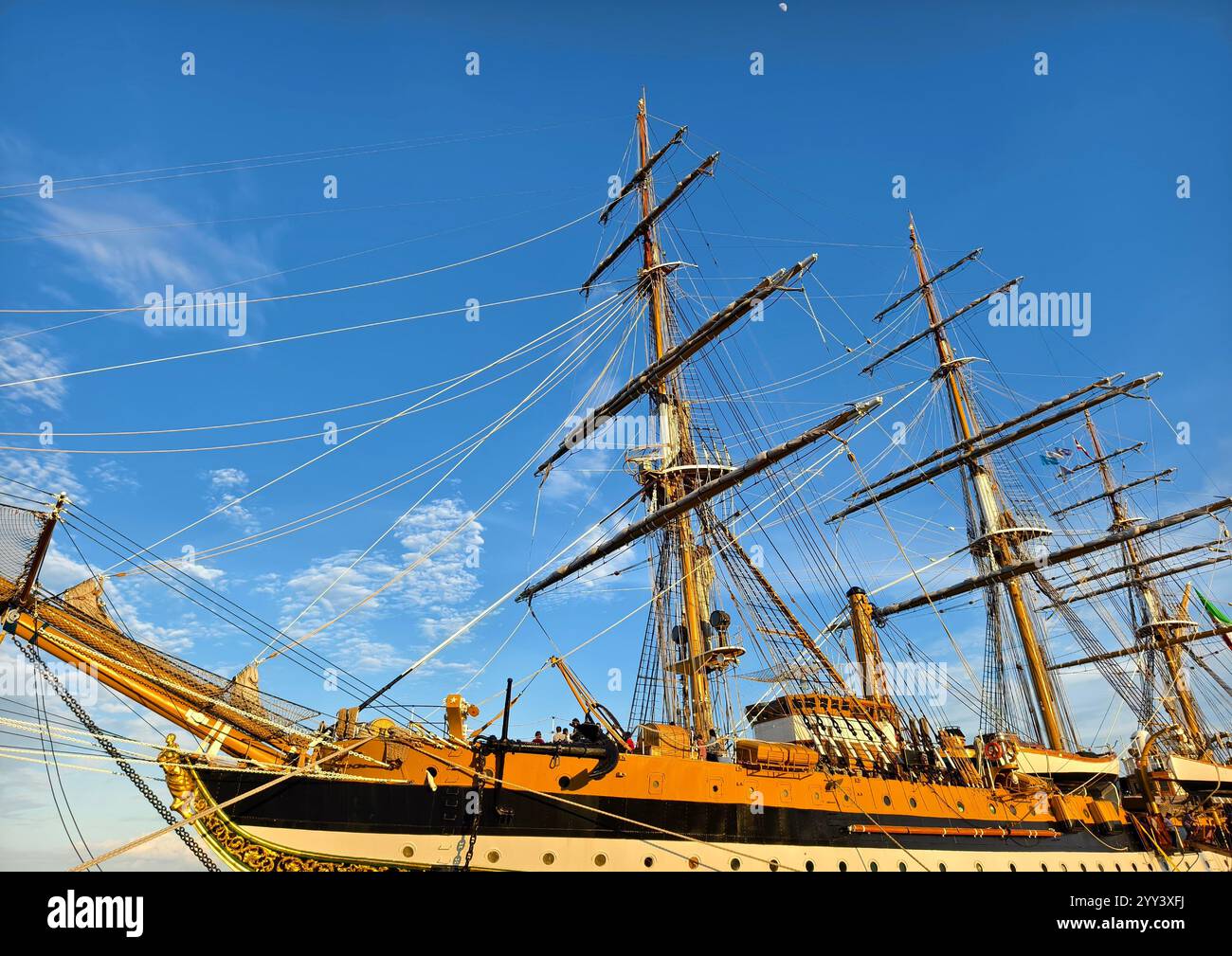 A large old ship at pier under a beautiful blue sky Stock Photo - Alamy
