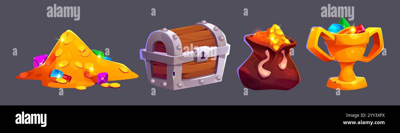 Cartoon treasure heaps set for game ui design - golden pile with ...