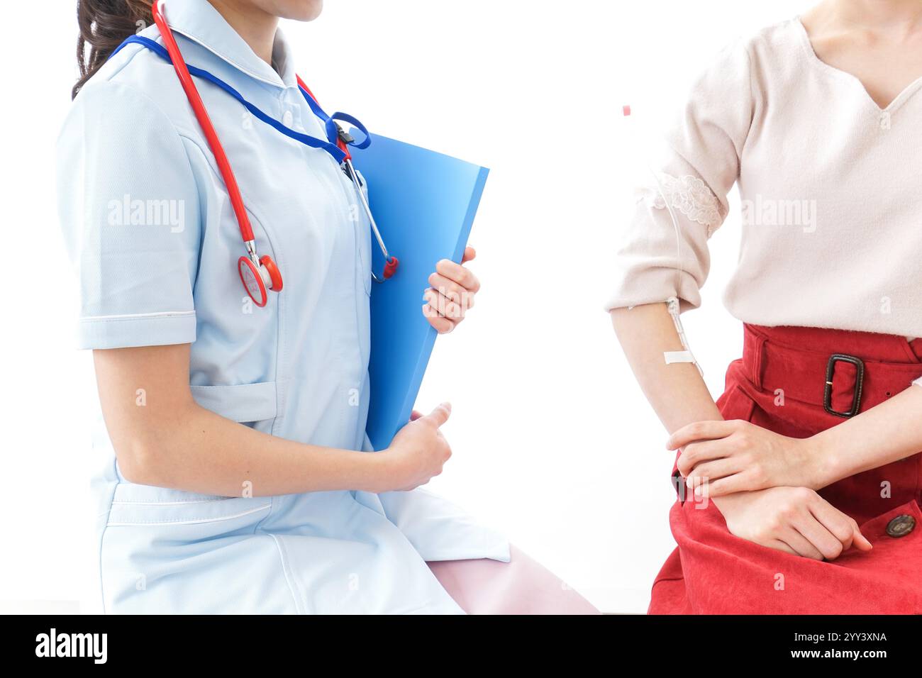 Woman and nurse handling an intravenous drip Stock Photo - Alamy