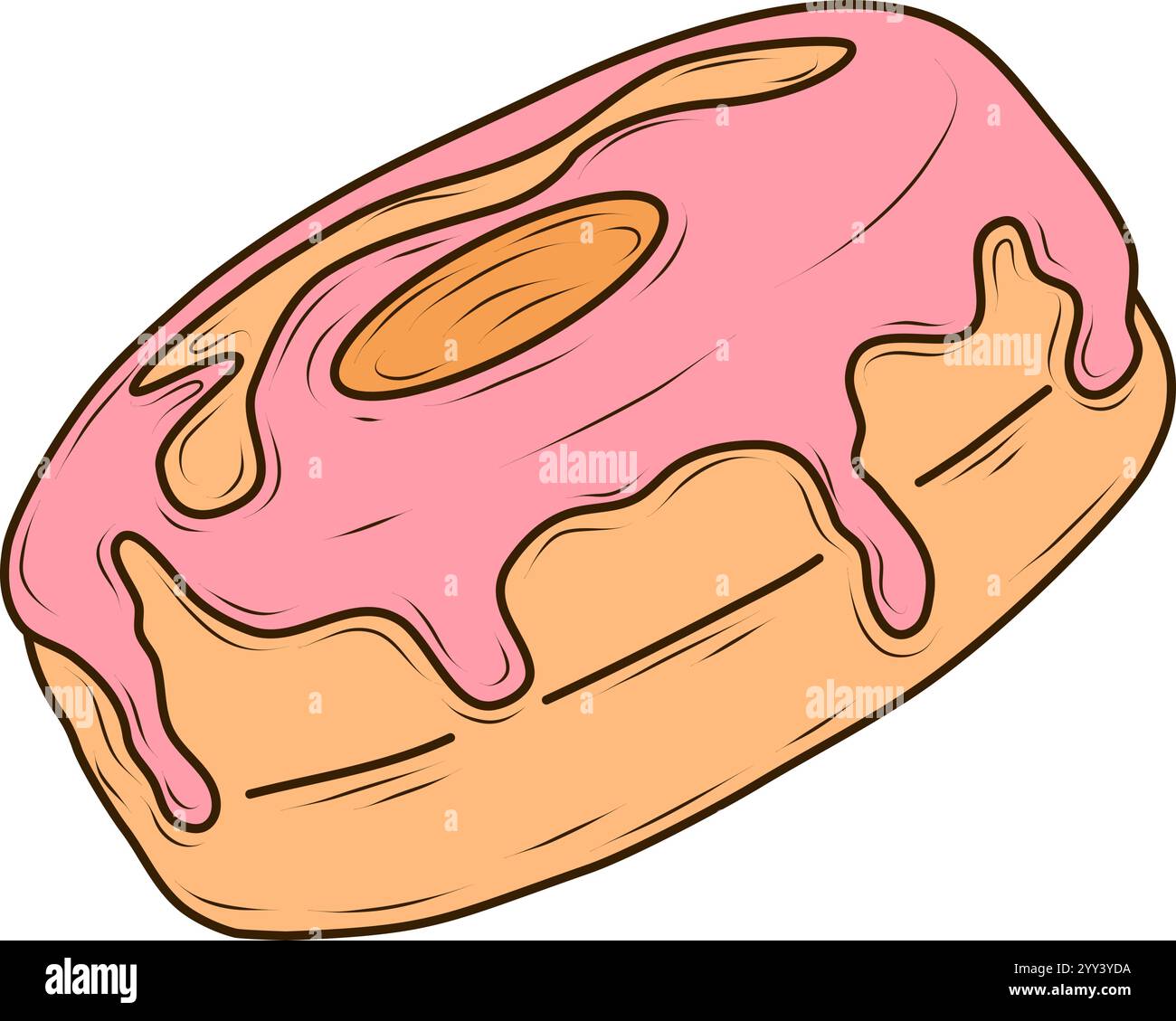 Sweet whole donut, donut ring with strawberry glaze. Cartoon flat ...