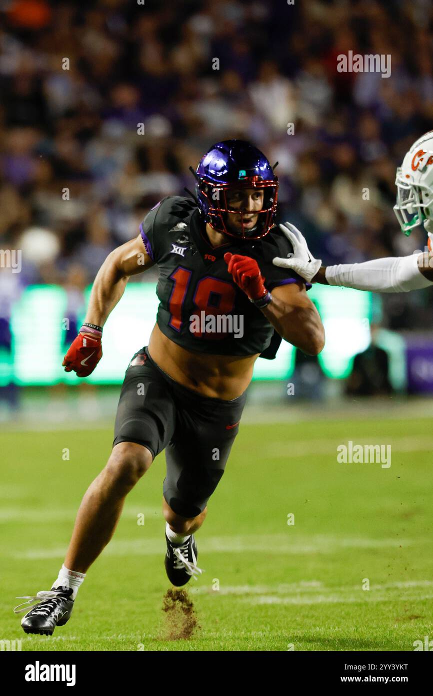 TCU wide receiver Jack Bech (18) runs a pass route during an NCAA ...