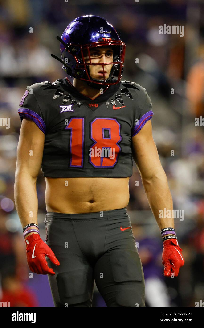 TCU wide receiver Jack Bech (18) lines up for the snap during an NCAA ...
