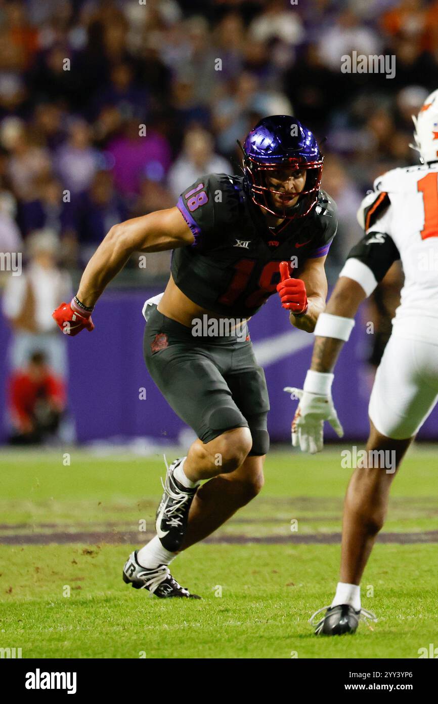 TCU wide receiver Jack Bech (18) runs a pass route during an NCAA ...