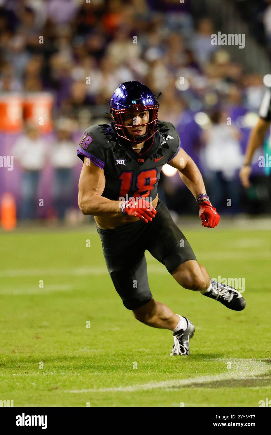 TCU wide receiver Jack Bech (18) runs a pass route during an NCAA ...