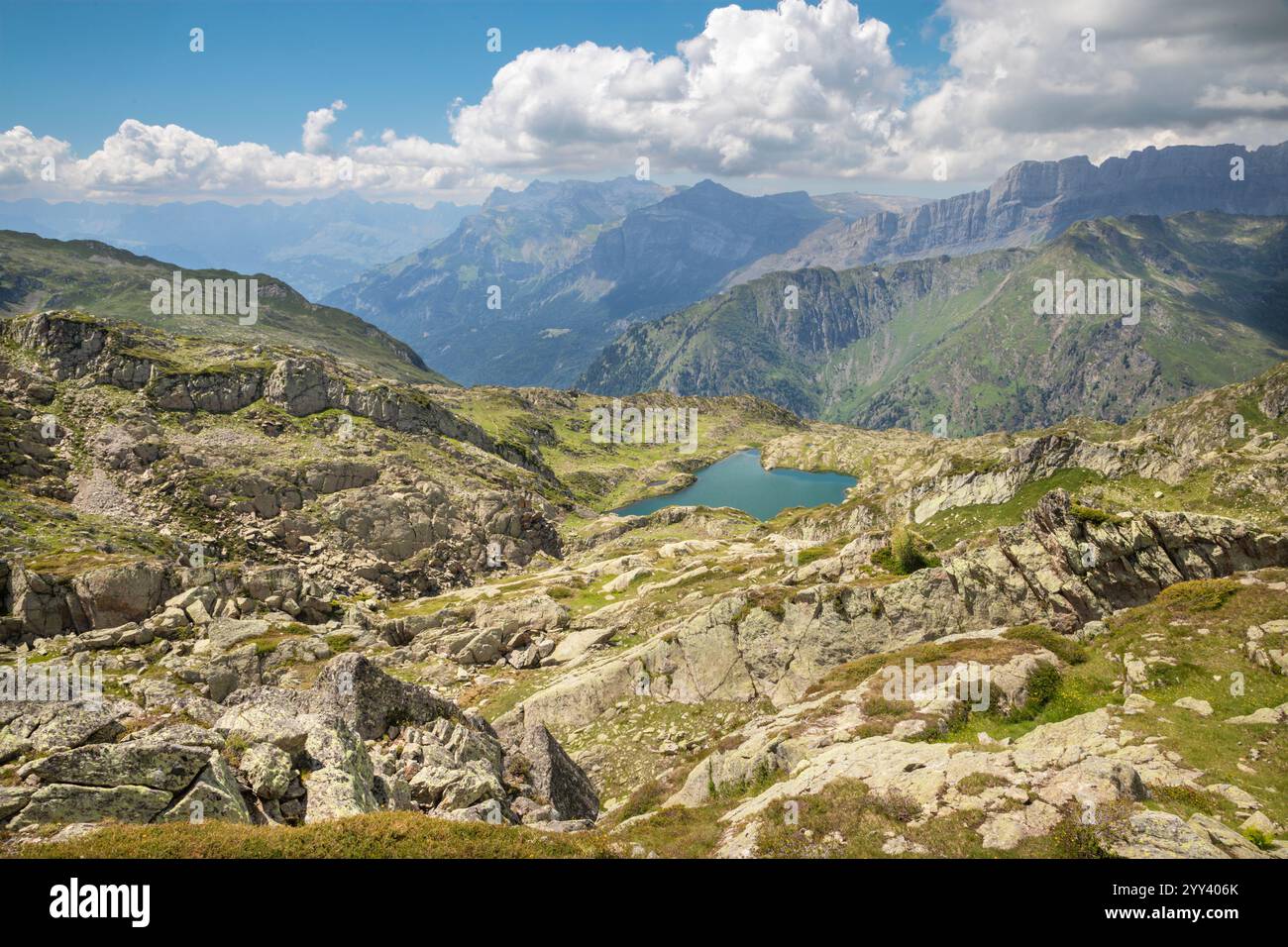 The outlook from ascent to Brevent with the lake Lac du Brevent - Mont ...