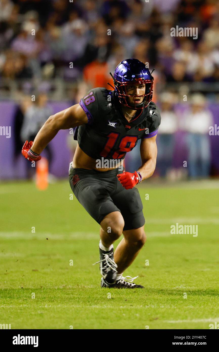 TCU wide receiver Jack Bech (18) runs a pass route during an NCAA ...
