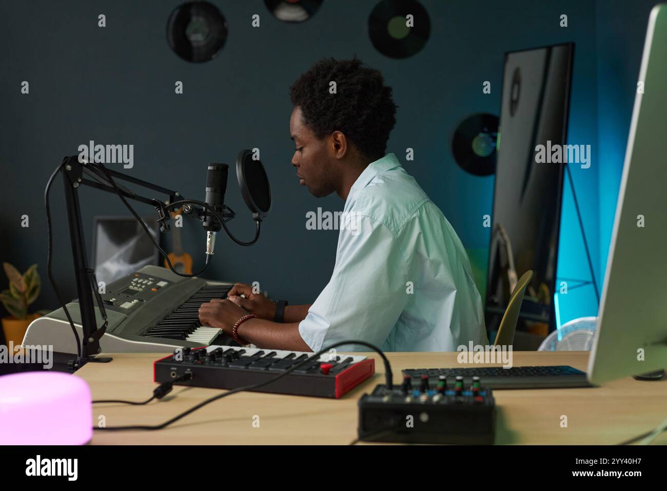 Composer Recording Song In Studio Stock Photo - Alamy