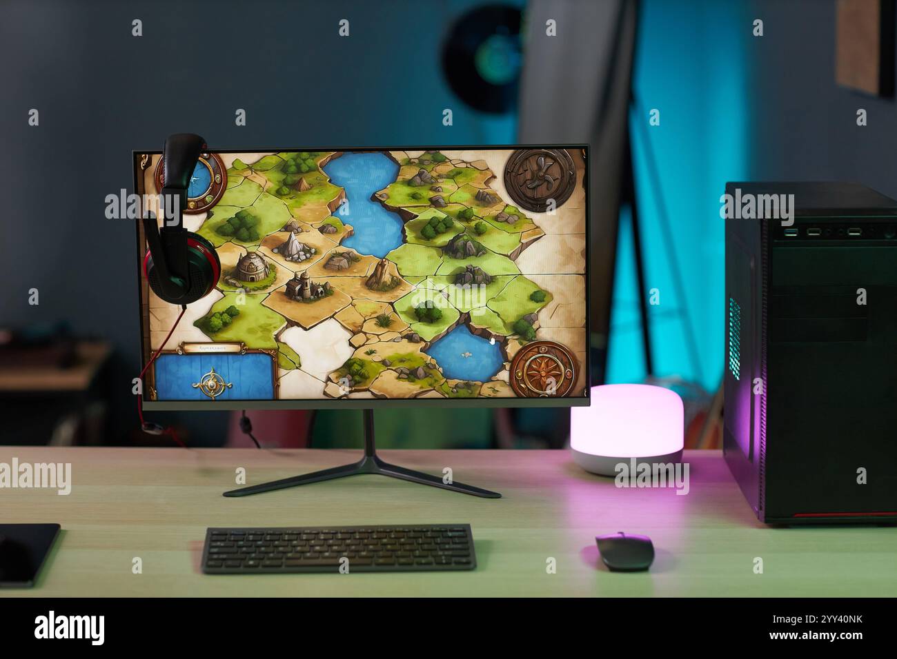 Playing Video Game On Computer Stock Photo - Alamy