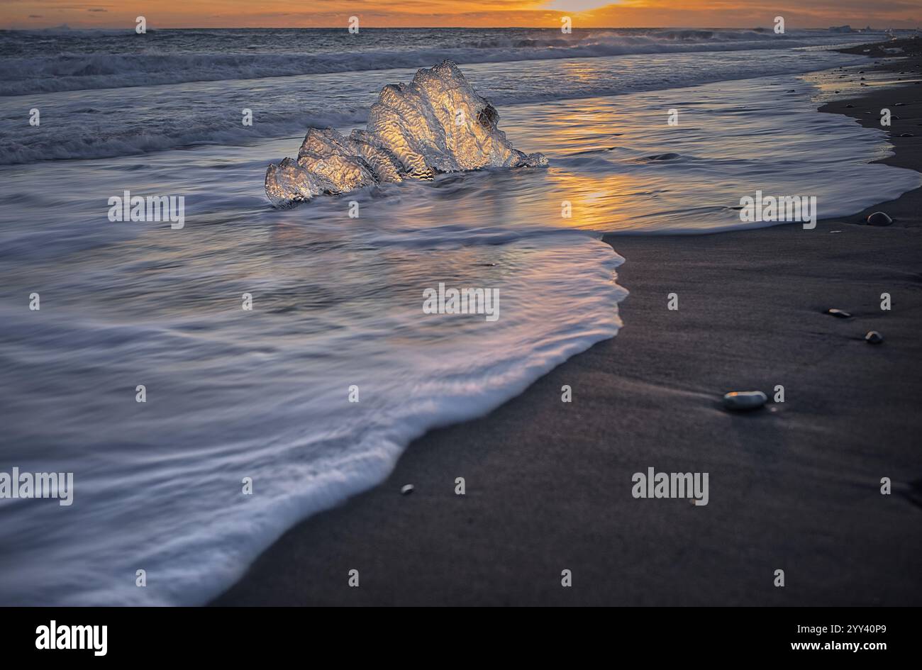 Glacial ice washed up on the shore at Diamond Beach, Iceland Stock ...