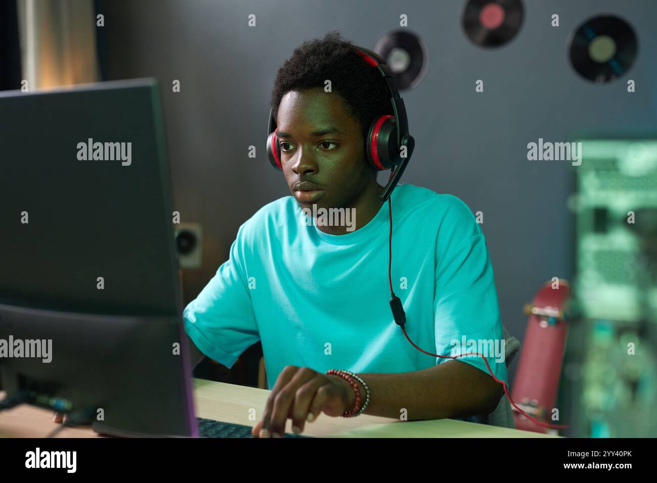 Gamer Playing Virtual Game On Computer Stock Photo - Alamy