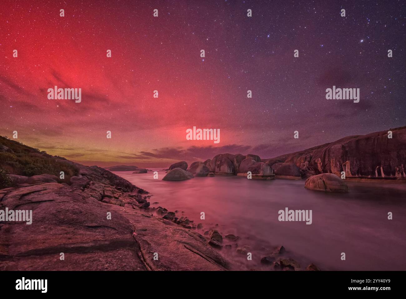 Aurora Australis above Elephant Rocks, Denmark, Western Australia Stock ...