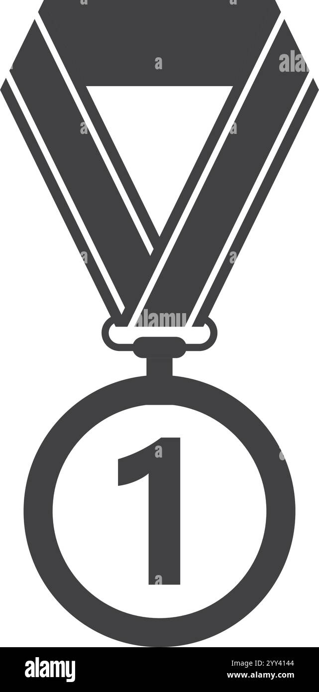 Gold medal 1st place icon in flat style. Trophy award vector ...