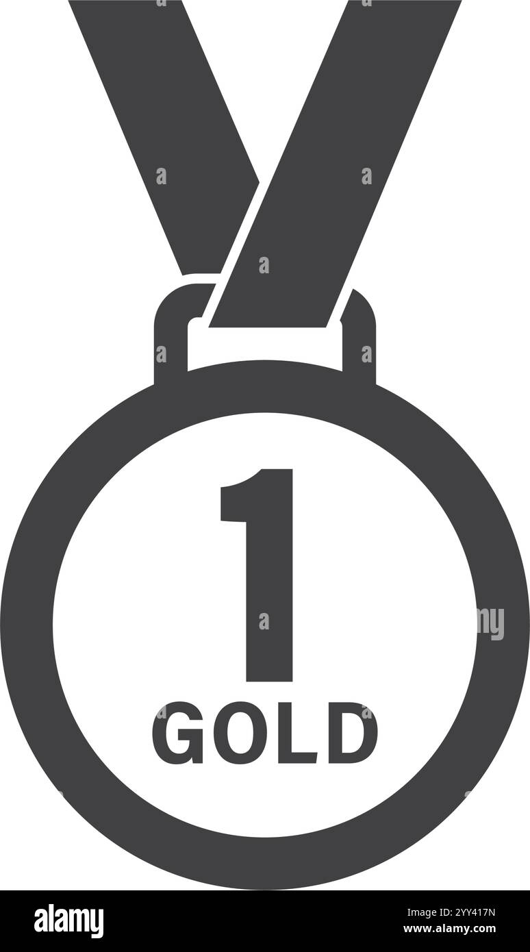 Gold medal 1st place icon in flat style. Trophy award vector ... Gold medal 1st place icon in flat style. Trophy award vector ...