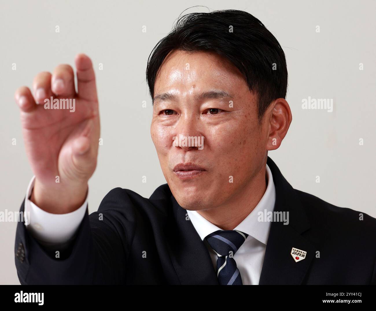 Japanese national baseball team Samurai Japan's manager Hirokazu Ibata attends an interview in ...