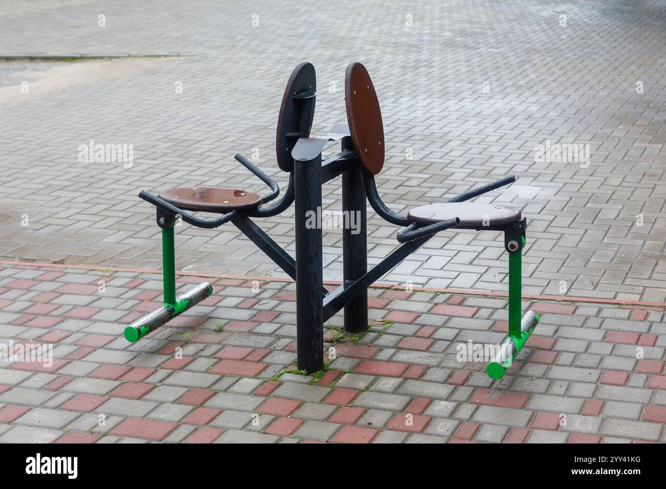 Close-up of an outdoor gym on a sports field in a park. Exercise ...