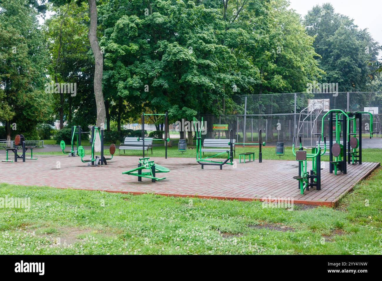 Exercise stations in the public park. Free outdoor gym. Outdoor gym on ...