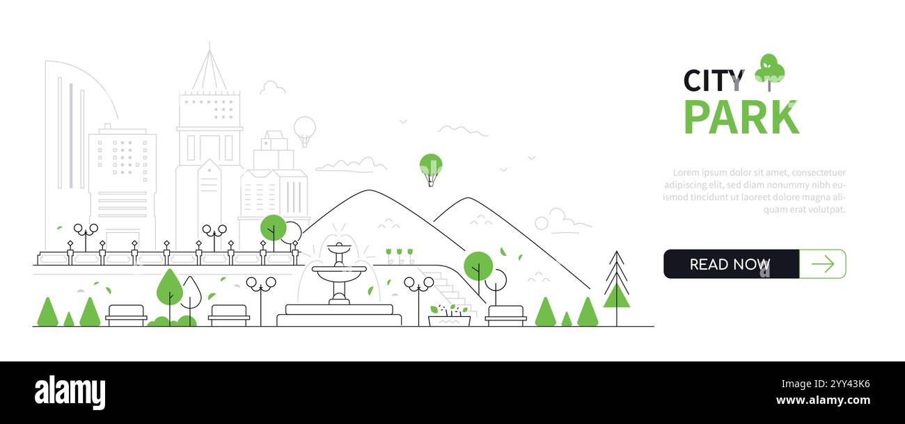 City park - modern thin line design style vector banner Stock Vector ...