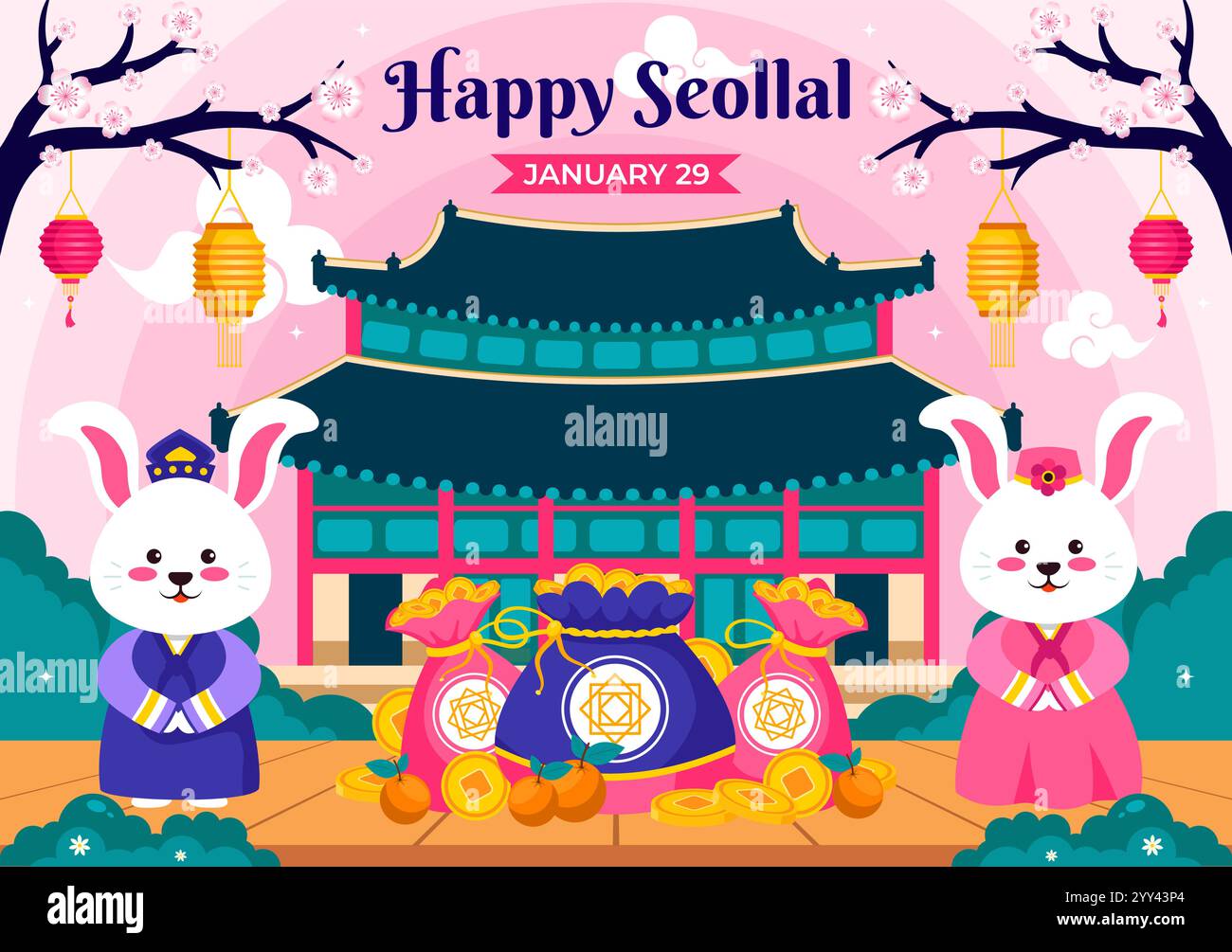 Happy Seollal Translation Korean New Year Vector Illustration Featuring ...