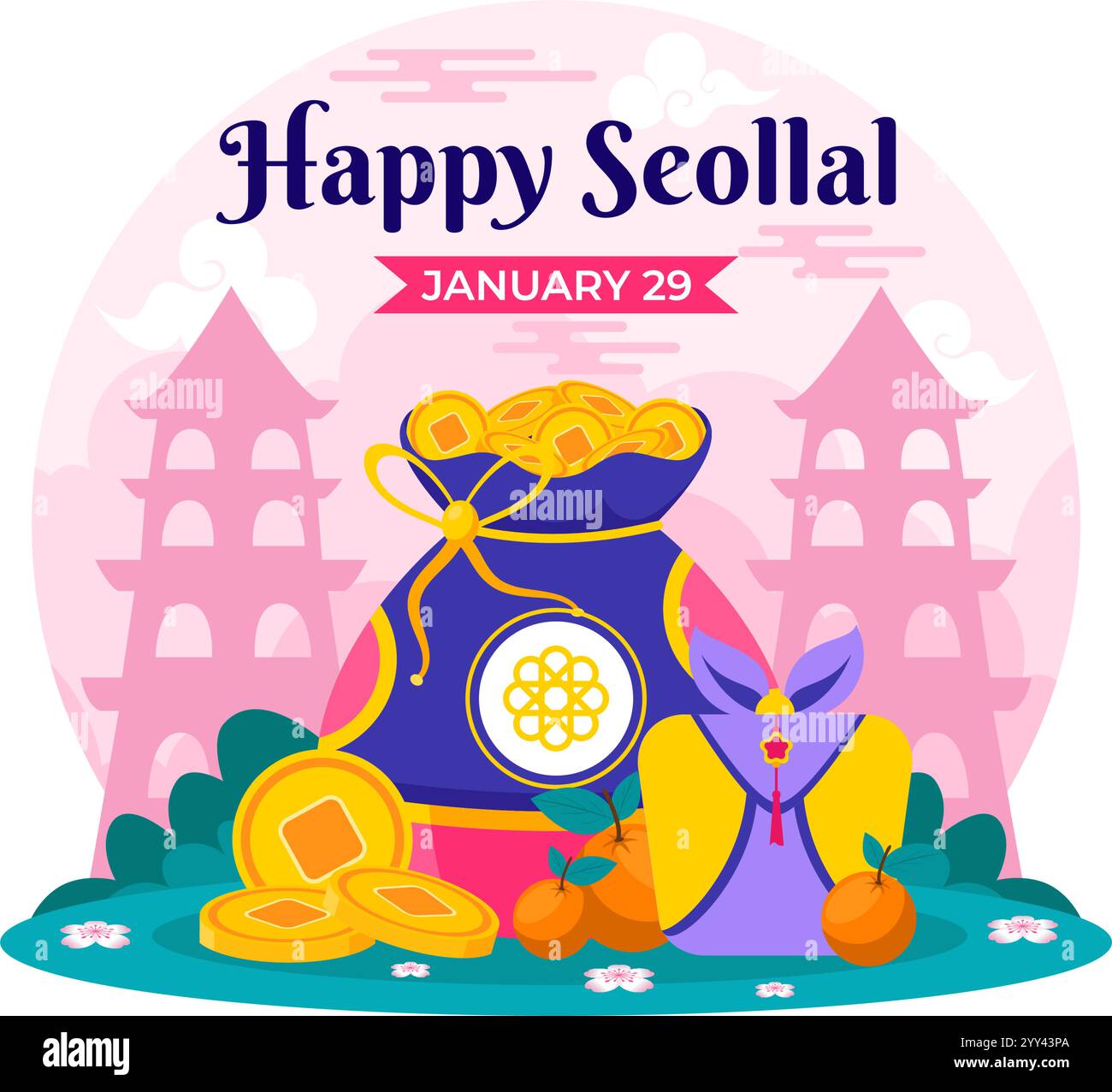 Happy Seollal Translation Korean New Year Vector Illustration Featuring ...