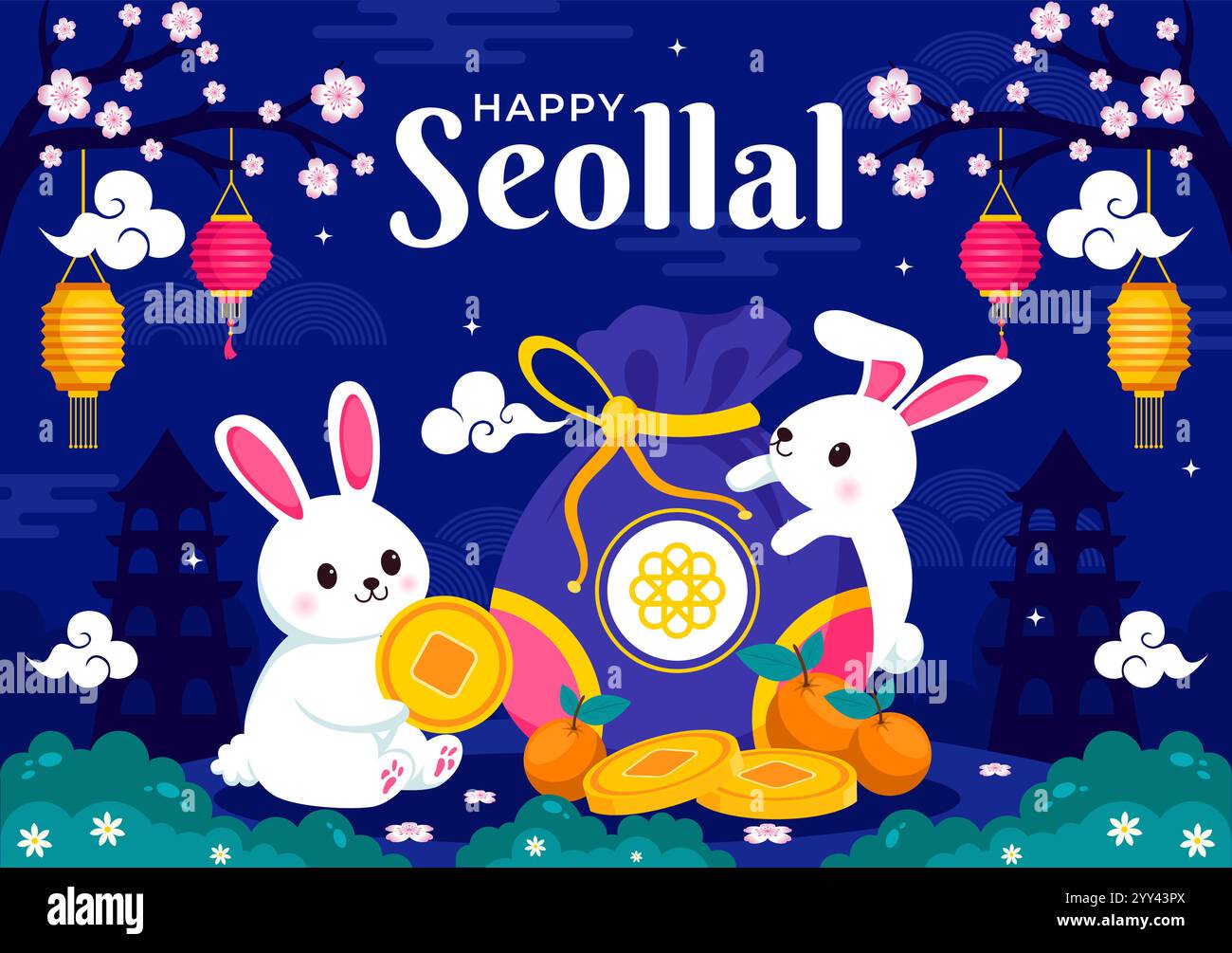 Happy Seollal Translation Korean New Year Vector Illustration Featuring ...