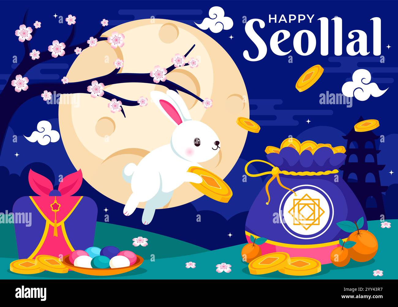 Happy Seollal Translation Korean New Year Vector Illustration Featuring ...