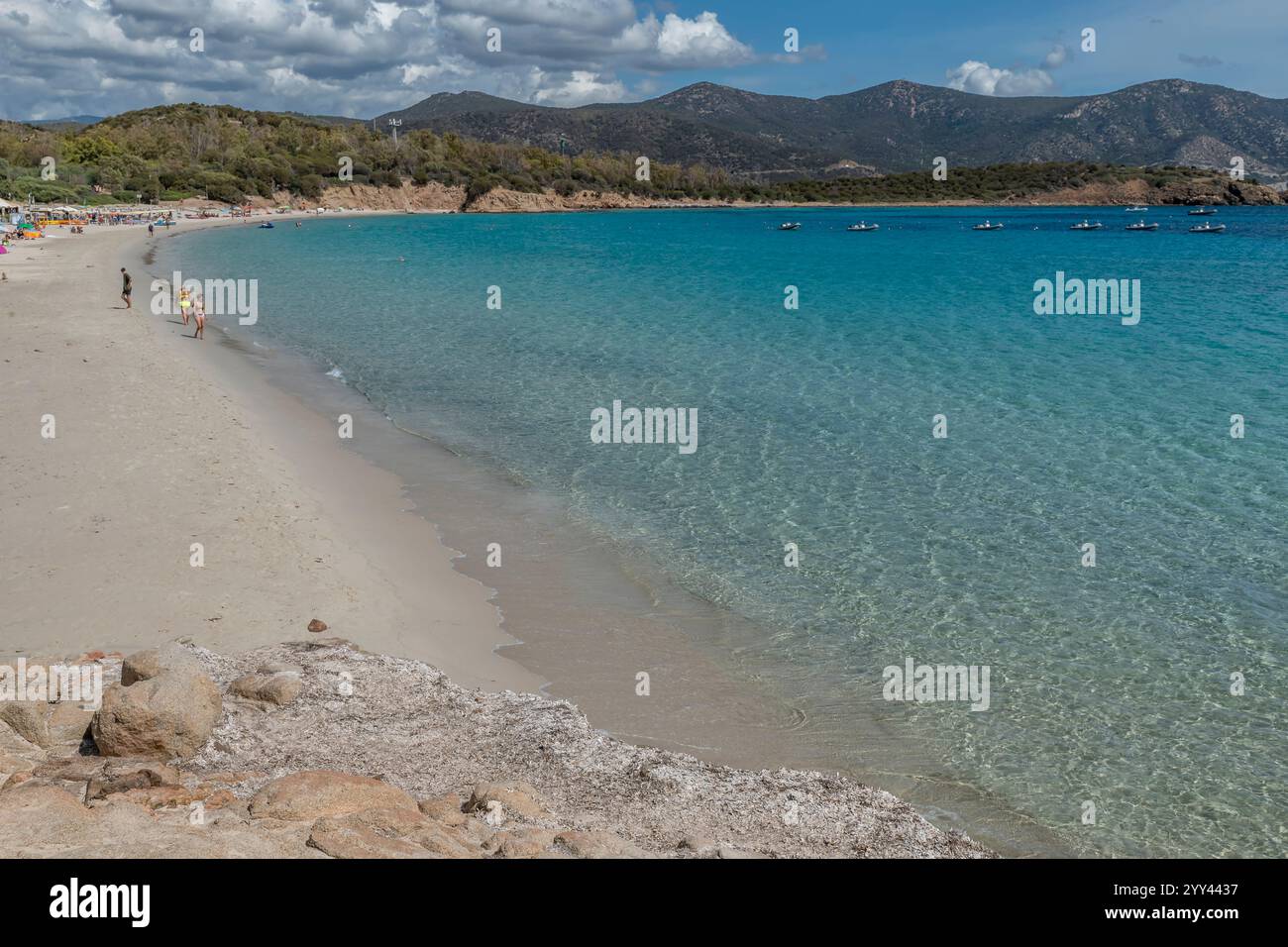 Aerial view of the long beach of Porto Tramatzu, Teulada, Sardinia ...