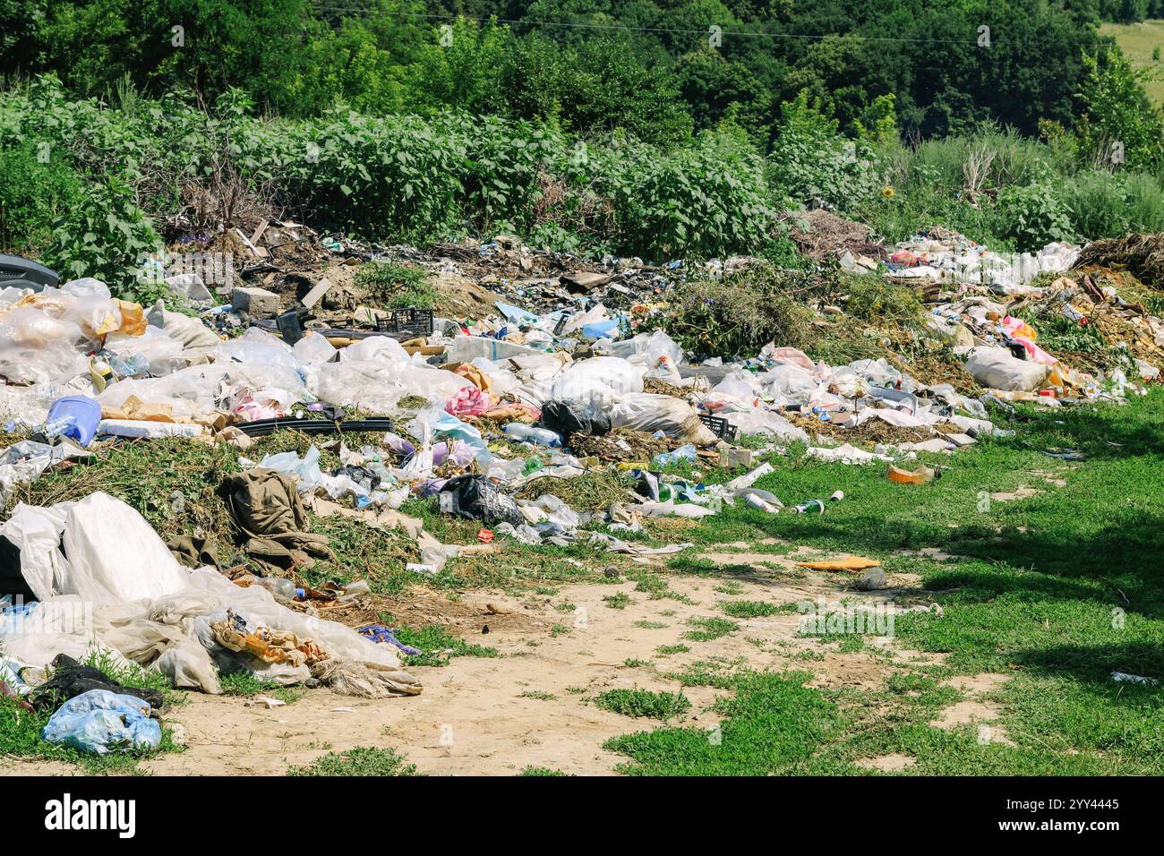 View of the landfill. Landfill A pile of plastic garbage, food waste ...