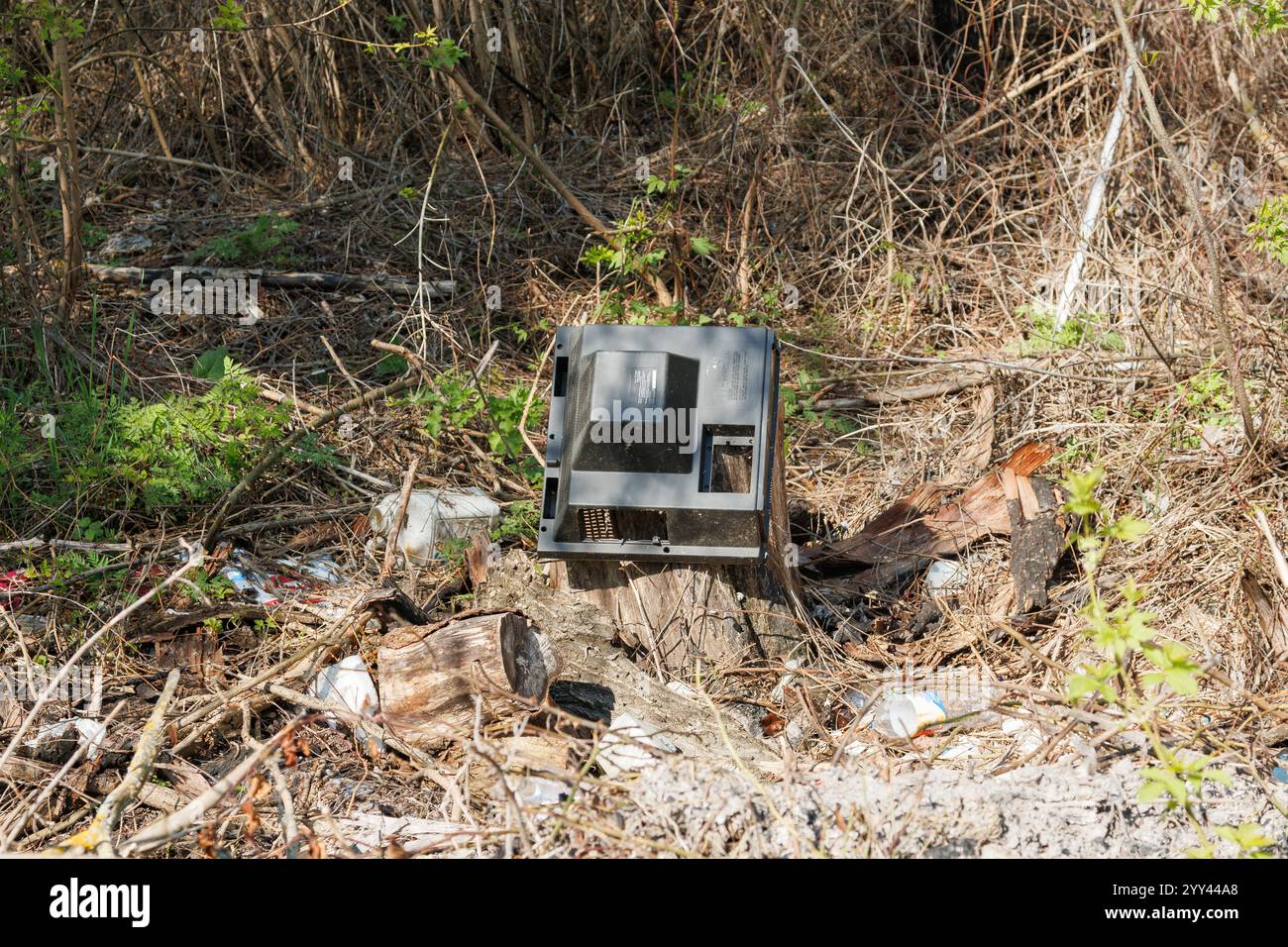 Terrible landfill in the woods. Concept of anthropogenic pollution of ...