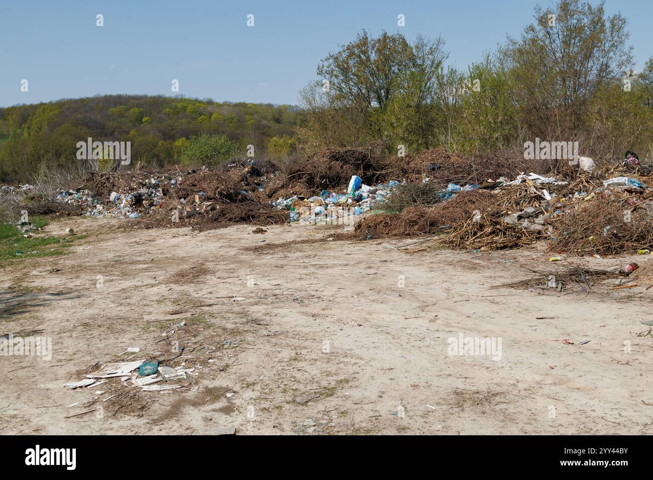 A view of the landfill. Garbage dump. A pile of plastic rubbish, food ...