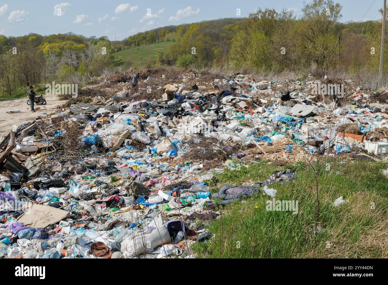 A view of the landfill. Garbage dump. A pile of plastic rubbish, food ...