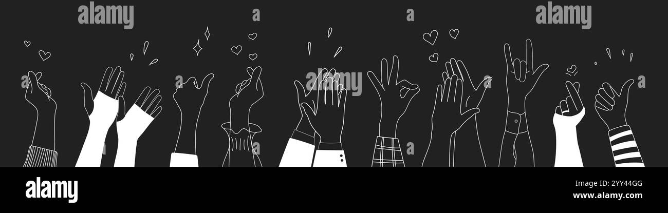 Doodle sketch hands up gestures comic icons silhouettes vector set ...