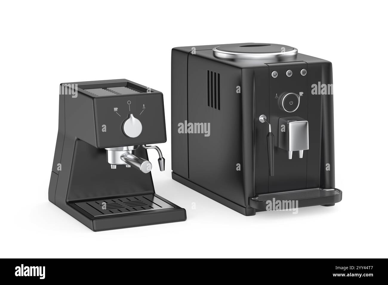 Manual and automatic espresso coffee makers on white background Stock ...