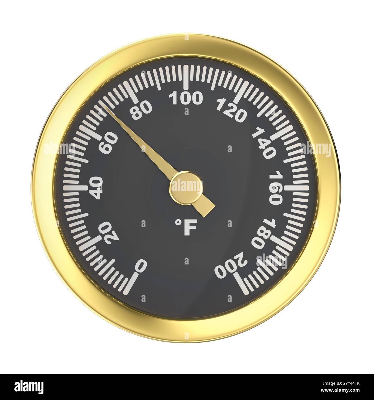 Golden round thermometer in Fahrenheit scale, isolated on white ...