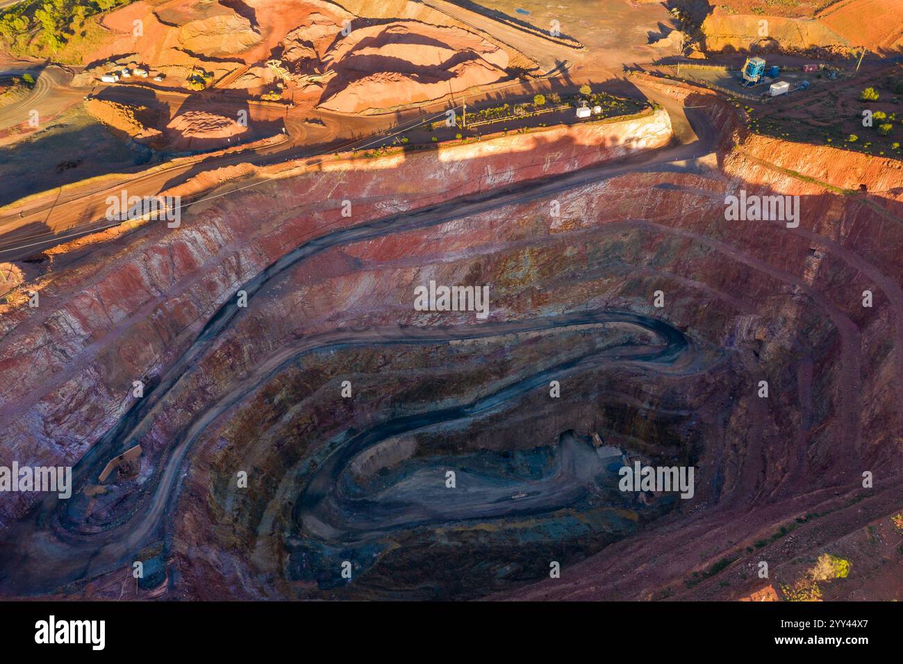 Aerial view of an open cut mine at Cobar in New South Wales, Australia ...